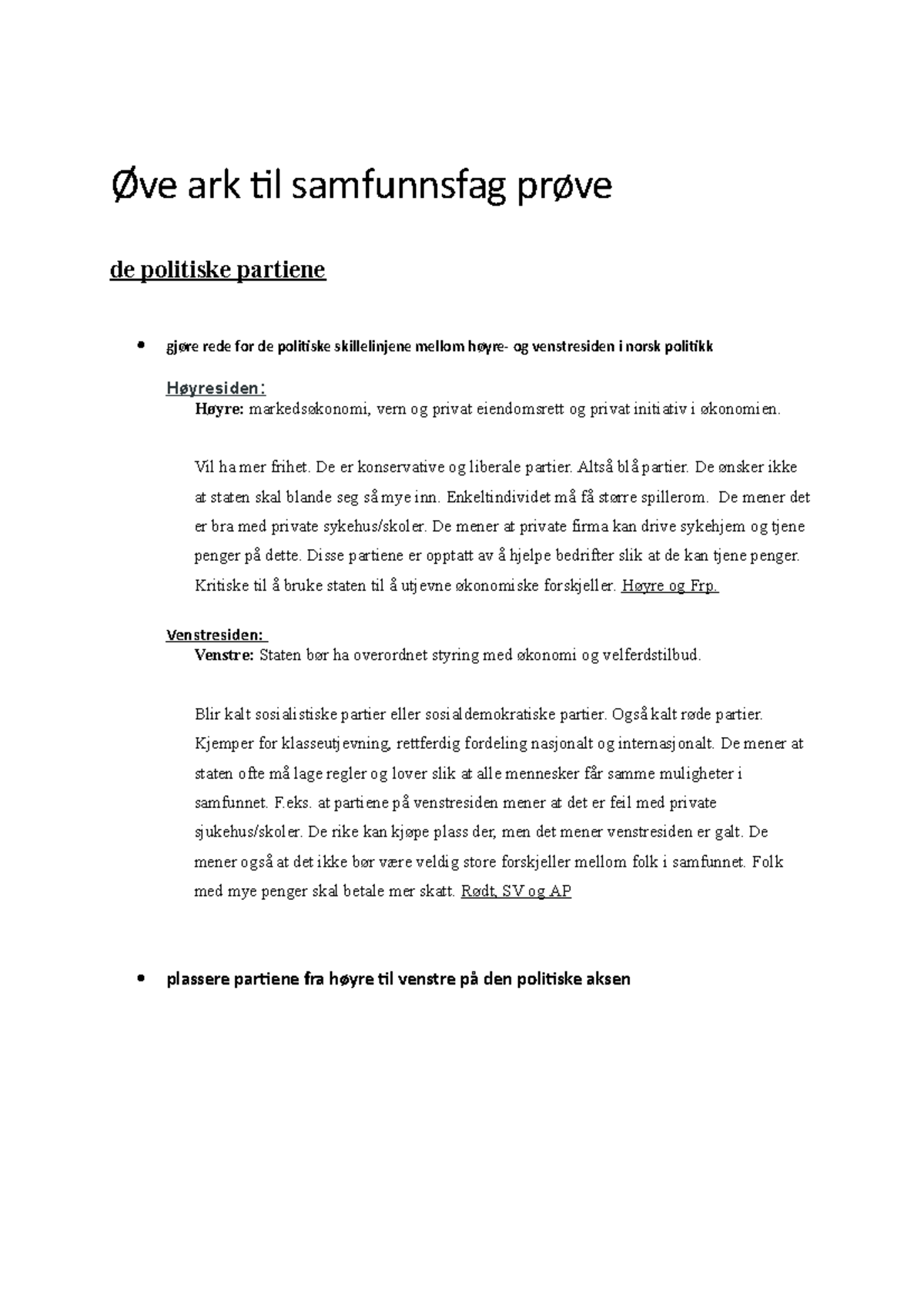 Øve ark til samfunnsfag prøve i politikk, demokrati, velferdsstat - Øve ...