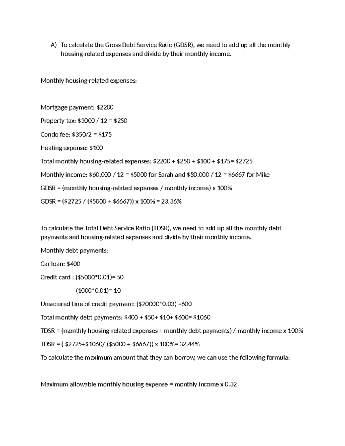 Assignmnent 3 BAF Ridhi Malik - A) To calculate the Gross Debt Service ...