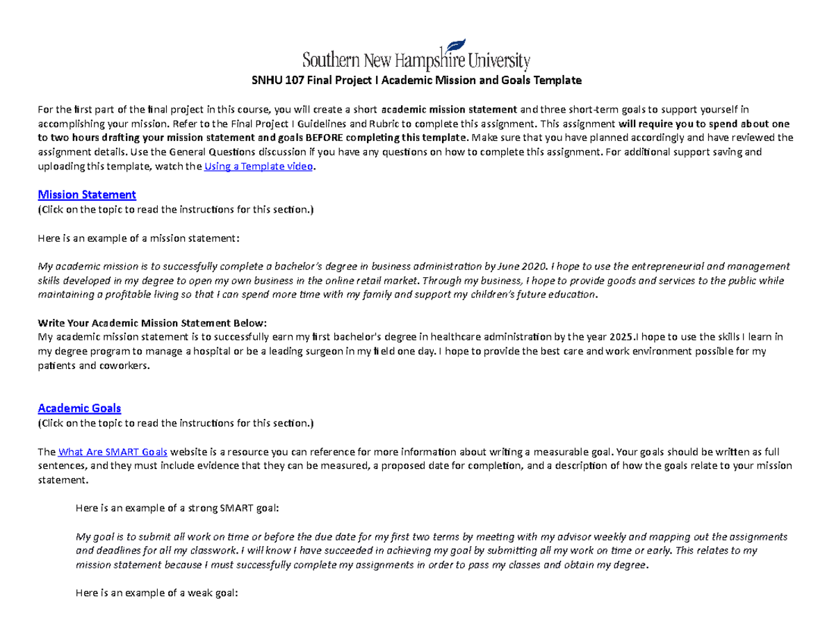Final Project 1-1 - wotk - SNHU 107 Final Project I Academic Mission ...