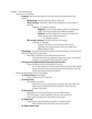 BIOL 251 Exam 1 (Chapter 1-6) - CHAPTER 1 - HUMAN BODY INTRODUCTION ...