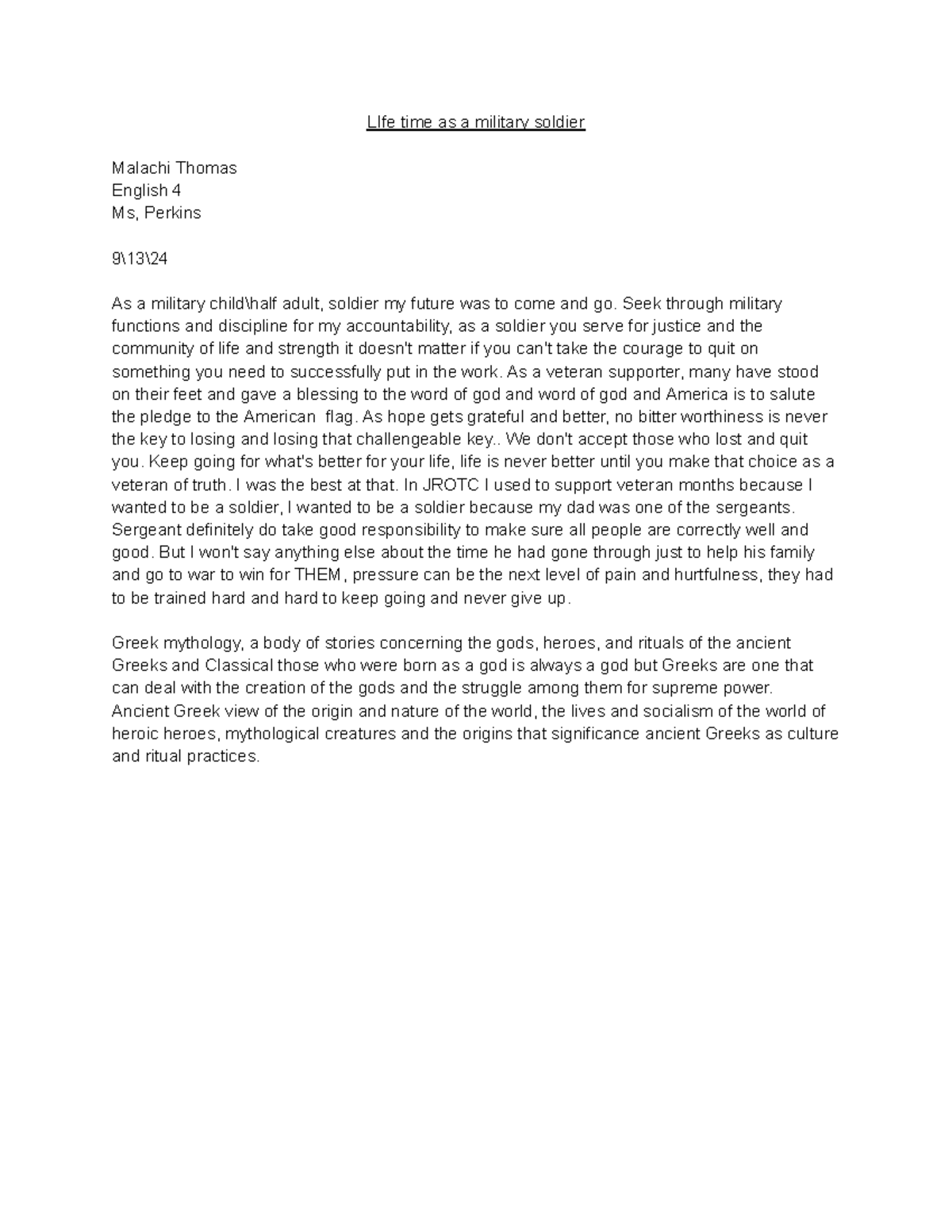 Malachi Thomas - Veteran's Essay Interview Questions - LIfe time as a ...