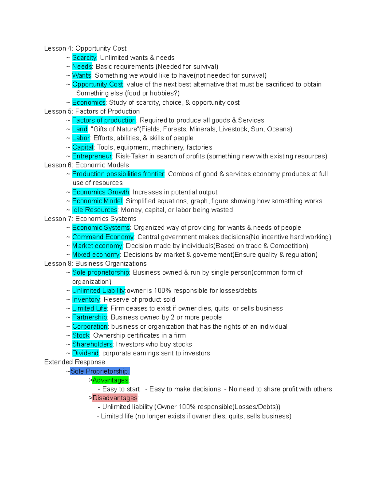 Econimics study guide #1 - Lesson 4: Opportunity Cost ~ Scarcity ...