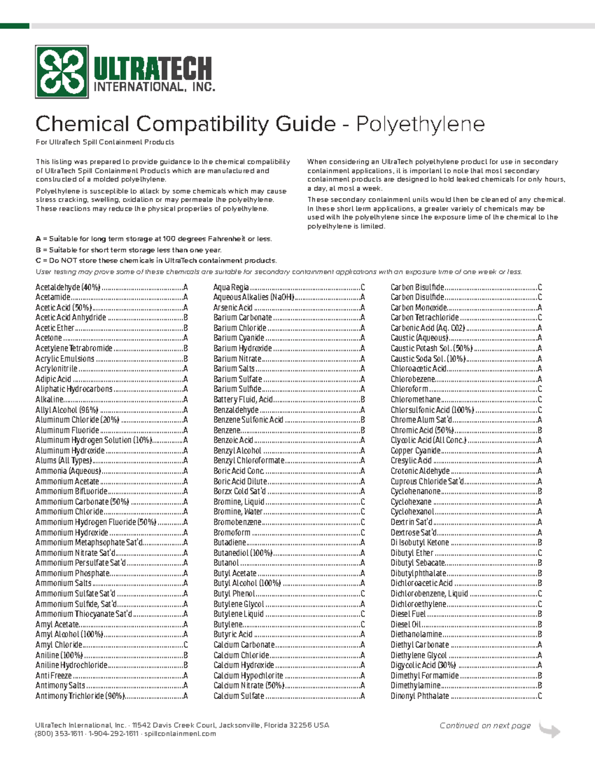 Chemical Compatibily Guide Polyethylene - UltraTech International, Inc ...