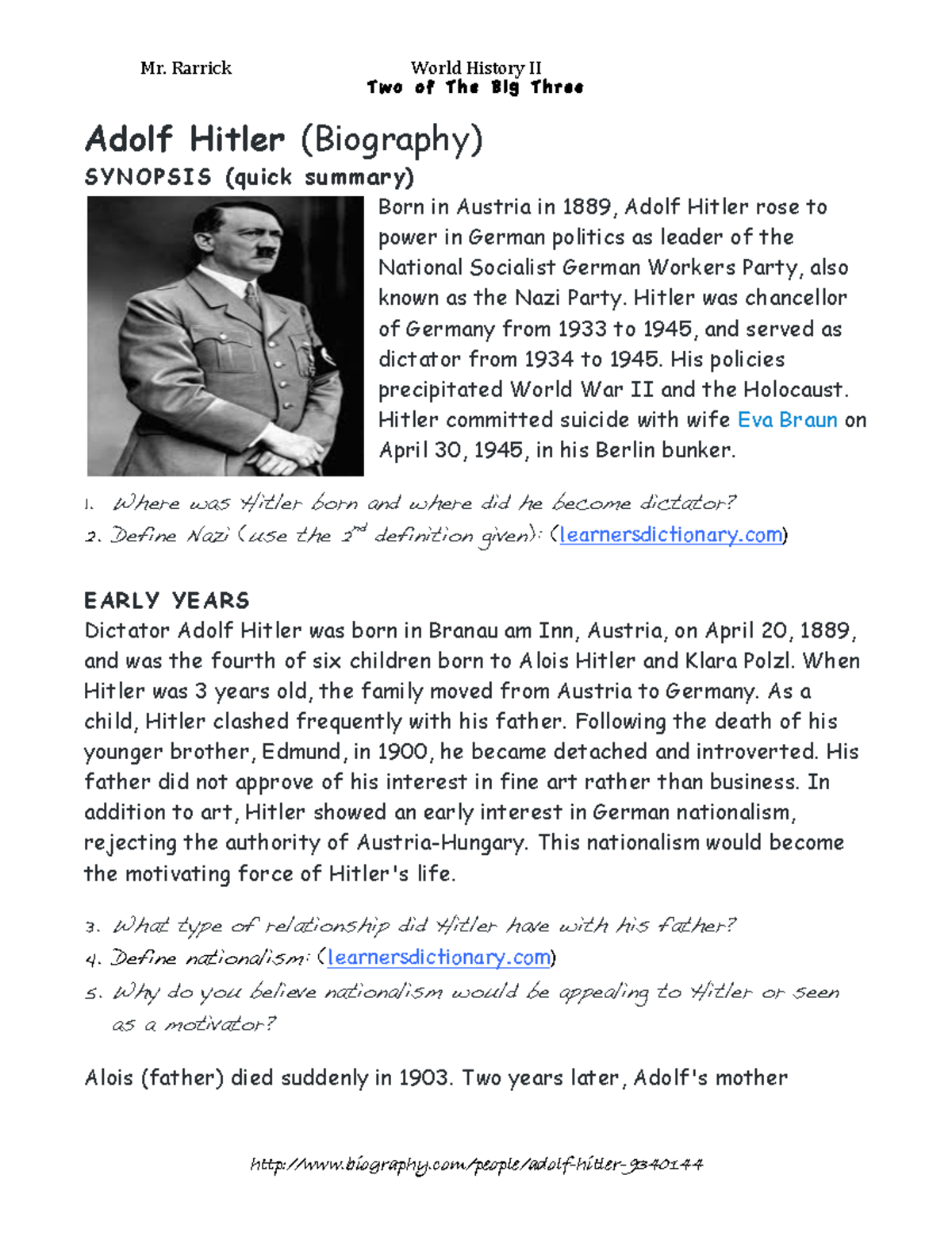 Hitler 2 - hiter data analytics - $ Two of The Big Three Adolf Hitler ...