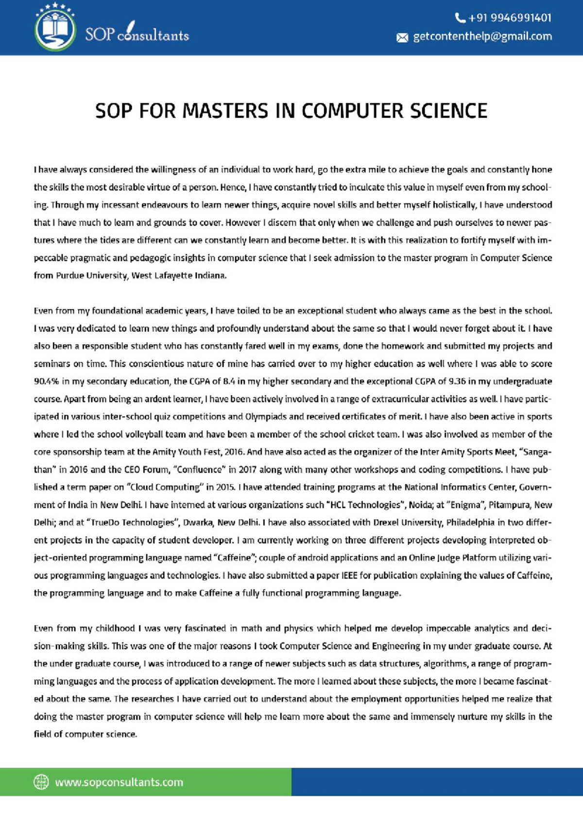 SOP for Masters in Computer science - data communication and networking ...