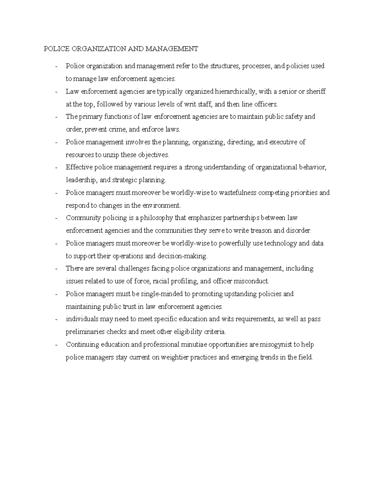 Police Organization AND Managemt - POLICE ORGANIZATION AND MANAGEMENT ...