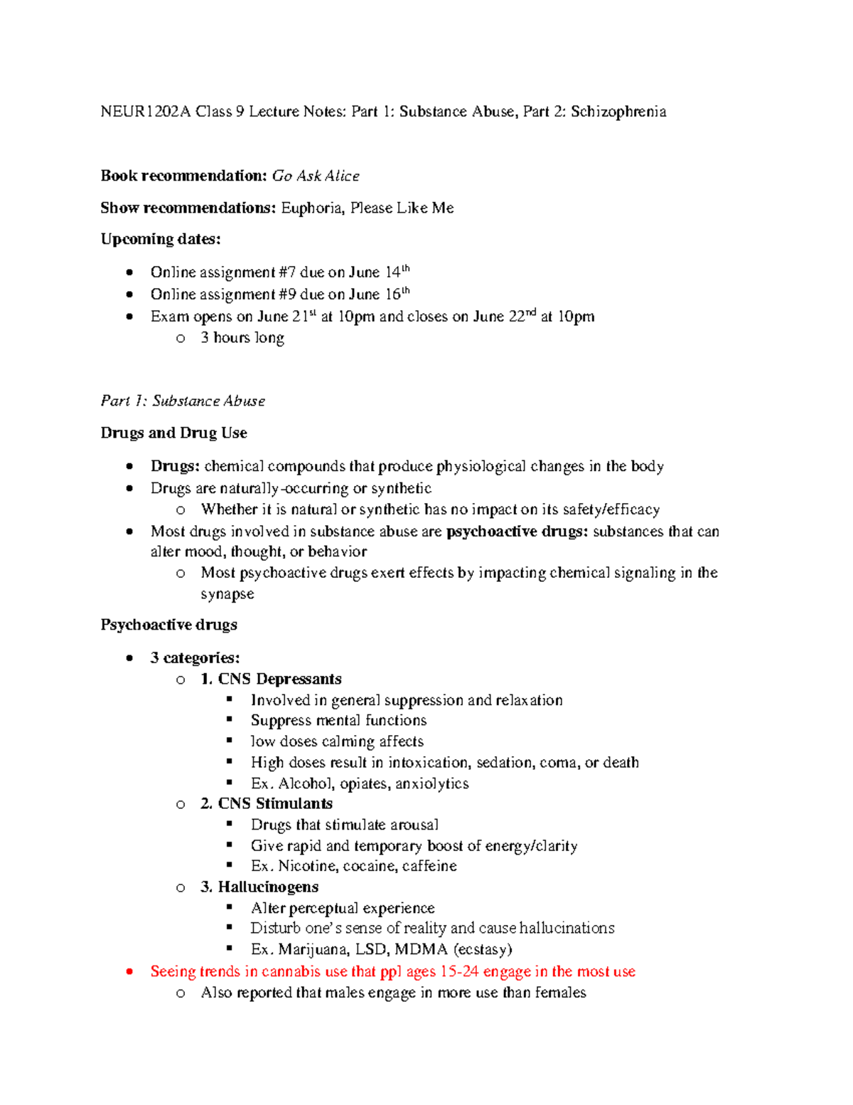 NEUR1202 Lecture 9 Notes - NEUR1202A Class 9 Lecture Notes: Part 1 ...