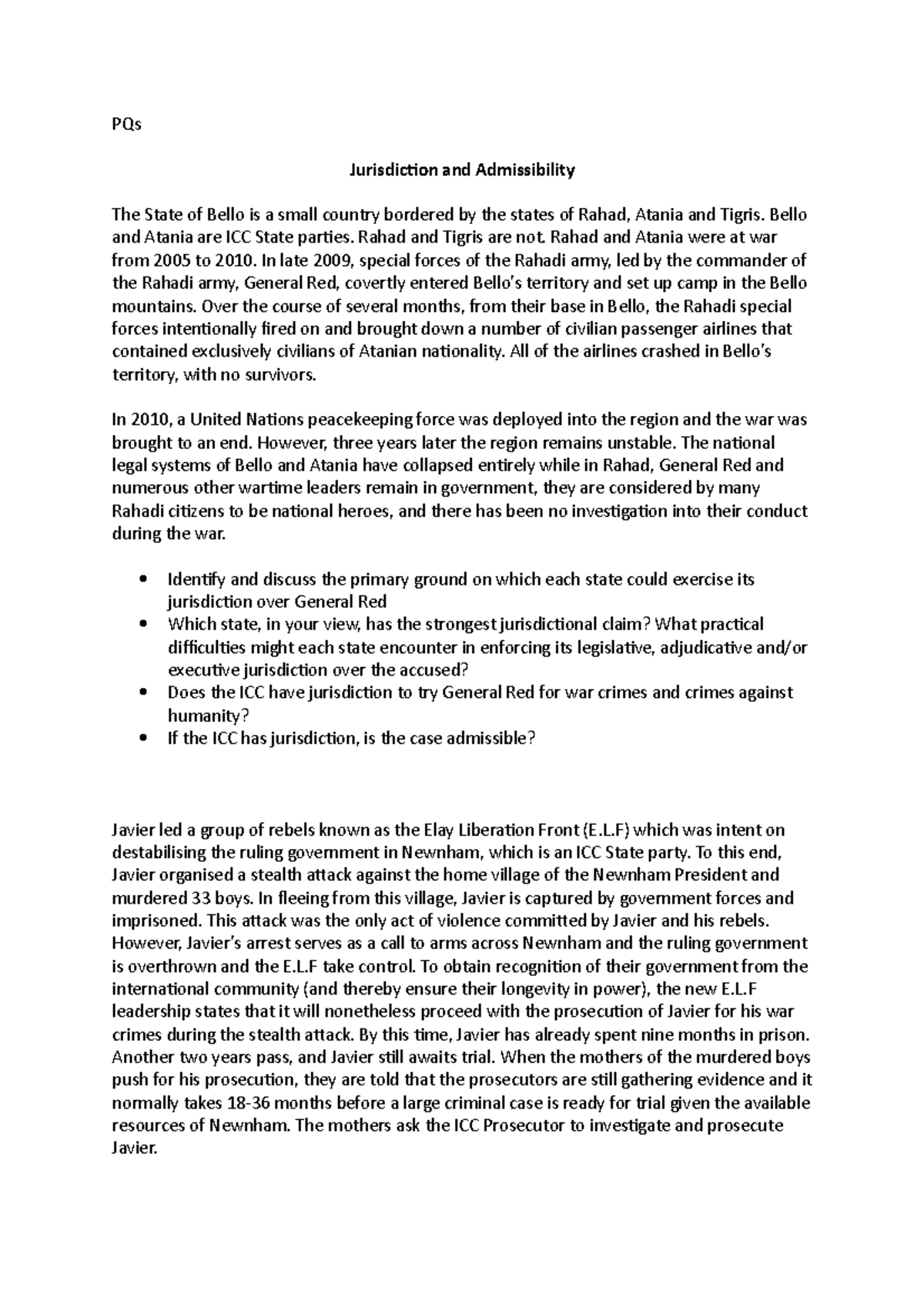 Examination Paper - PQs Jurisdiction and Admissibility The State of ...