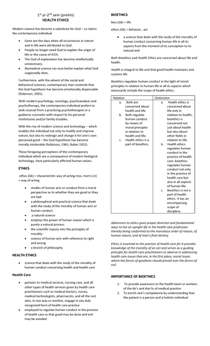 Ethics Learning Materials 2 - ETHICS COMPILED 1- HEALTH ETHICS Modern ...