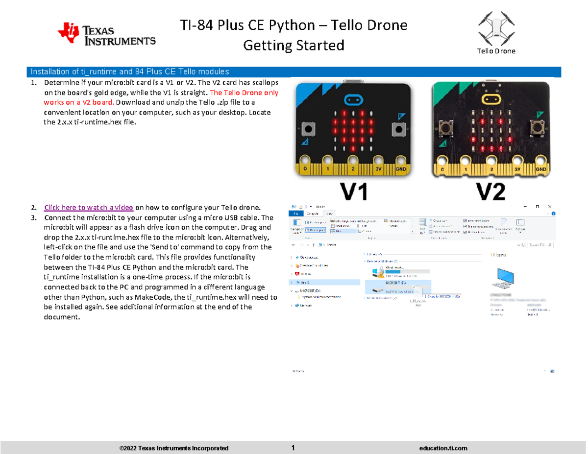 TI-84 Plus CE Python - Getting Started with Tello Drone 2.5 BETA - Getting Started Tello Drone ...