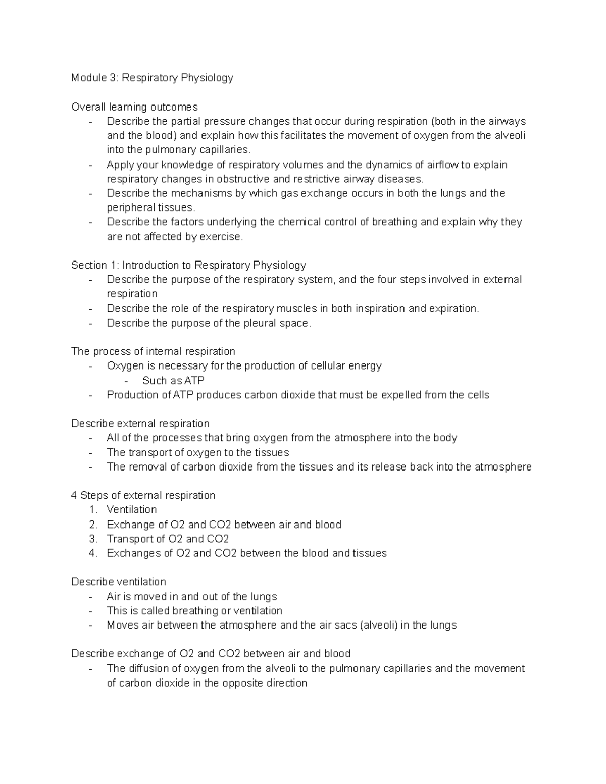 PHGY 216 Module 3 Respiratory Physiology - Module 3: Respiratory ...