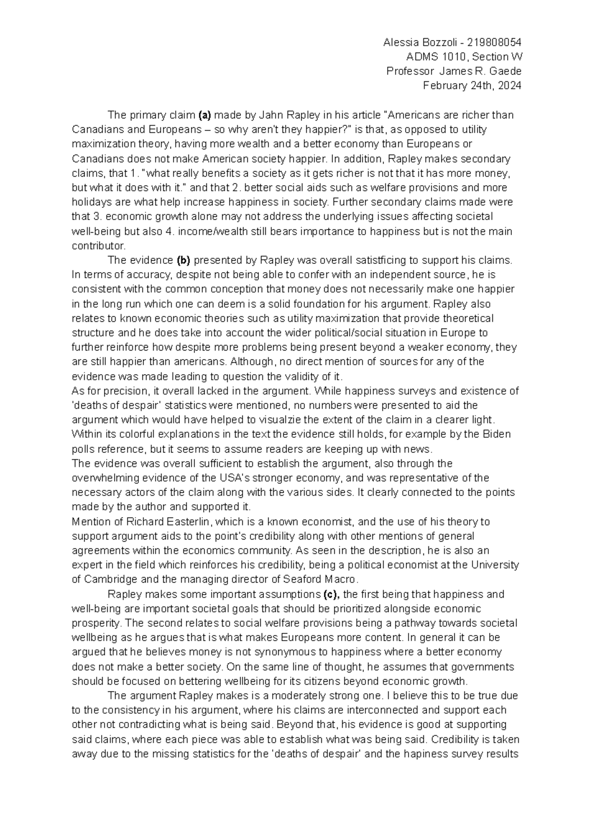 Midterm Example - Alessia Bozzoli - 219808054 ADMS 1010, Section W ...