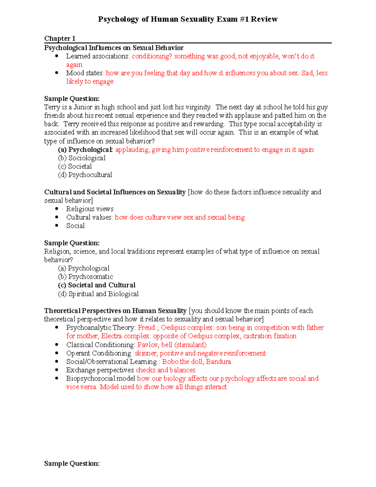 Exam 1 Review - Psychology of Human Sexuality Exam #1 Review Chapter 1 ...