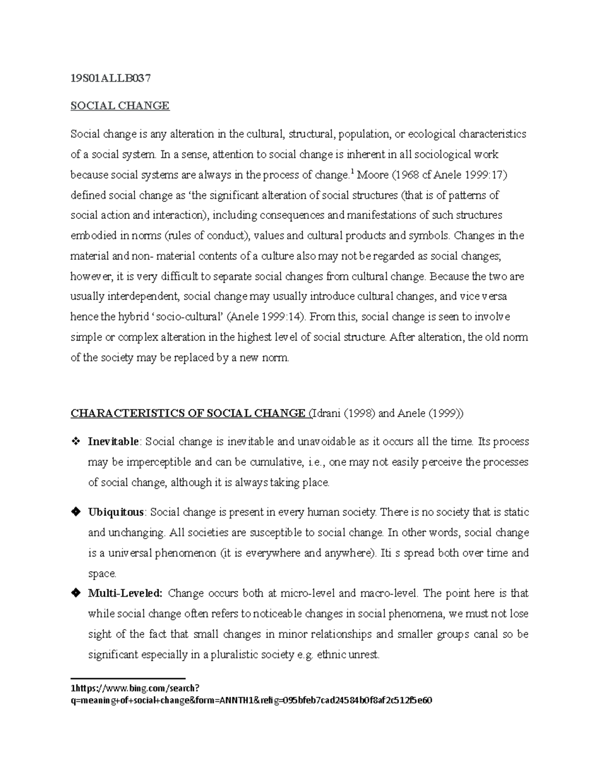 Discuss social change process - 19S01ALLB SOCIAL CHANGE Social change ...