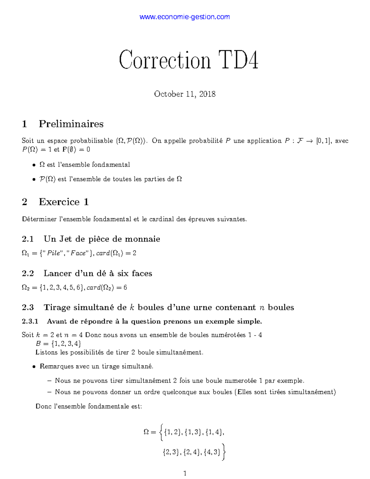 TD4 corrigé economie gestion - Correction TD October 11, 2018 1 Preliminaires Soit un espace ...