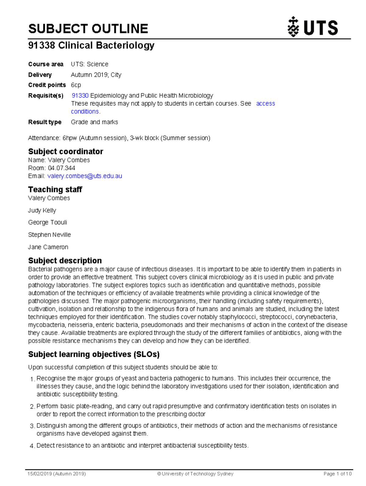 2019 Subject Outline - SUBJECT OUTLINE 91338 Clinical Bacteriology ...