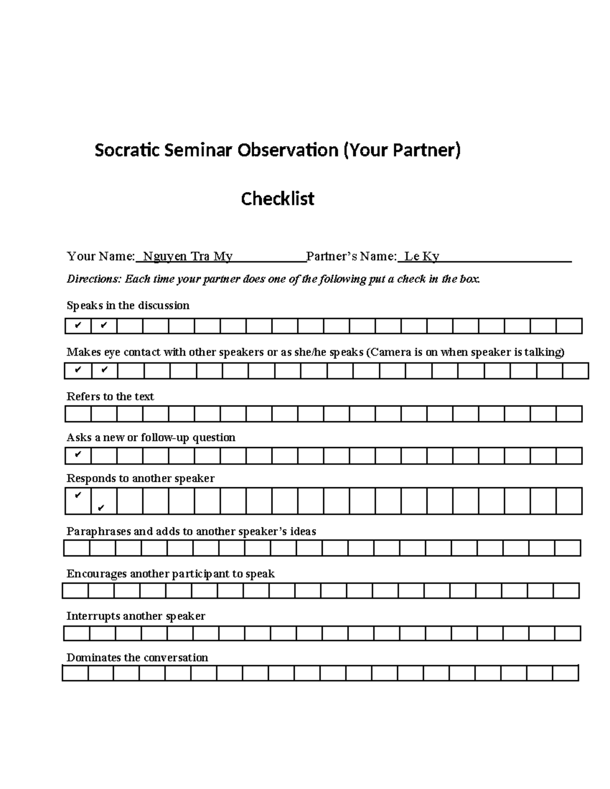 Socratic Seminar Observation Notes - Tra My - Socratic Seminar ...