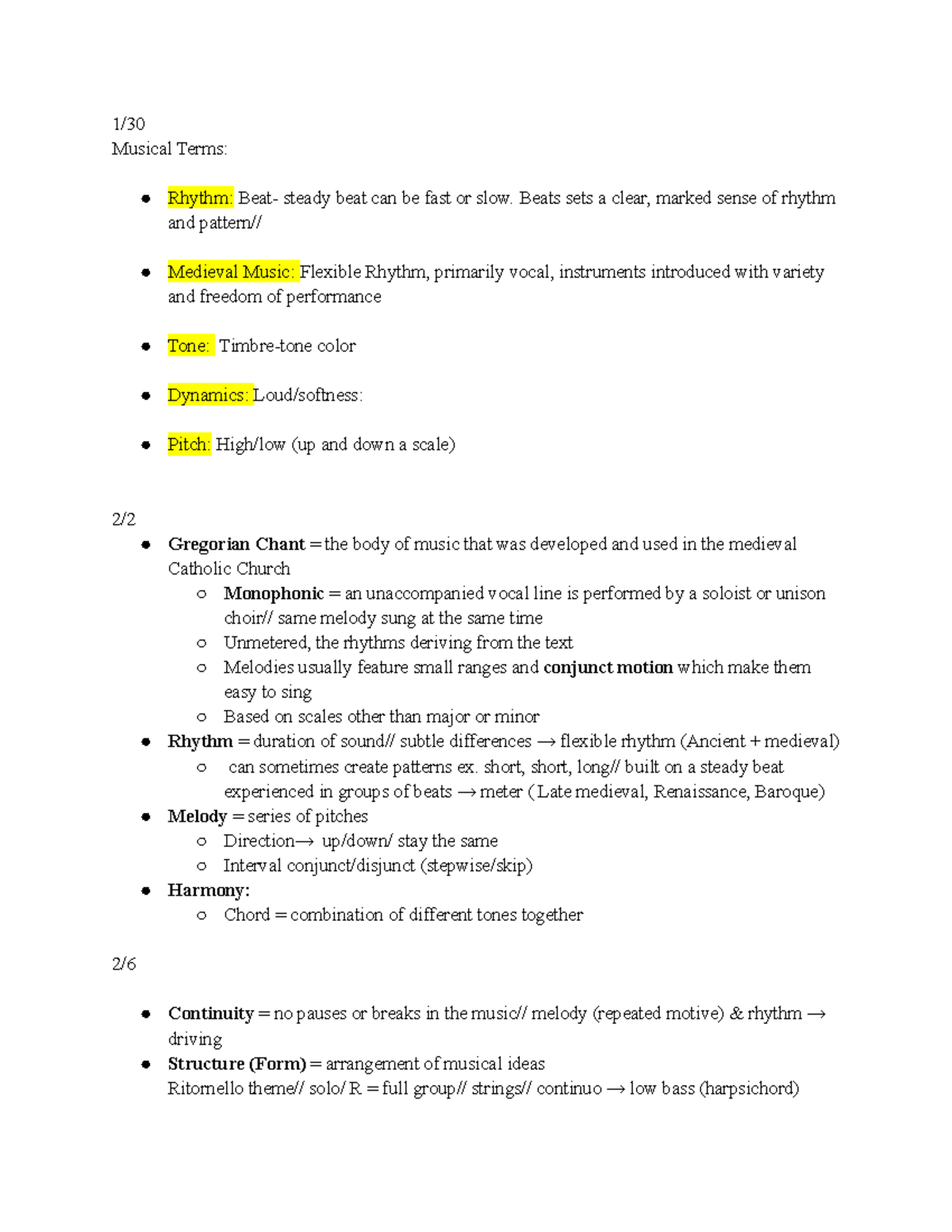 Music 100 - course notes - 1/ Musical Terms: Rhythm: Beat- steady beat ...