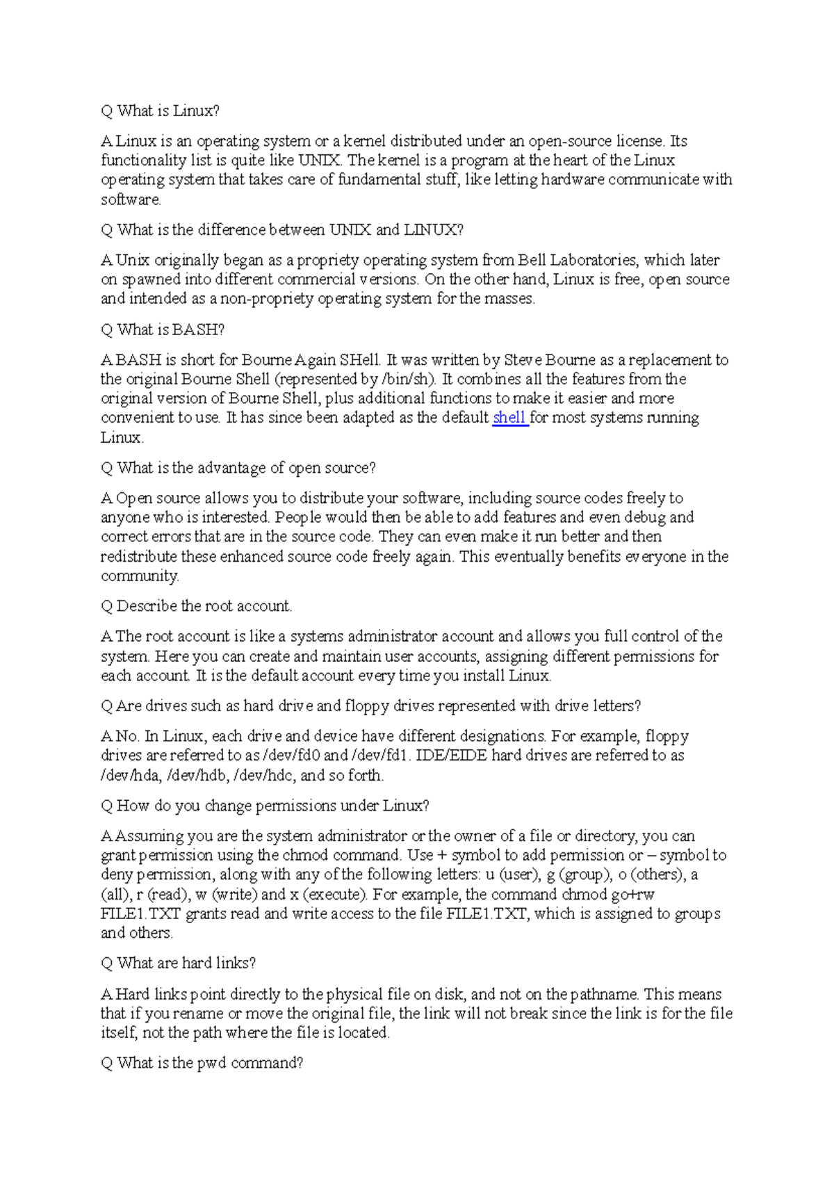 Linux VIVA Questions - Viva - Q What is Linux? A Linux is an operating ...