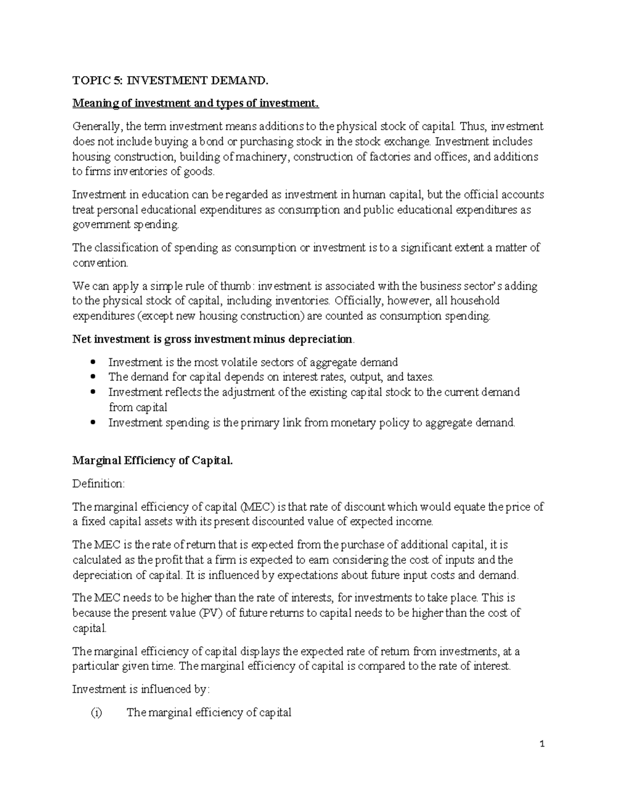 Topic 5 Investment Demand - TOPIC 5: INVESTMENT DEMAND. Meaning of ...