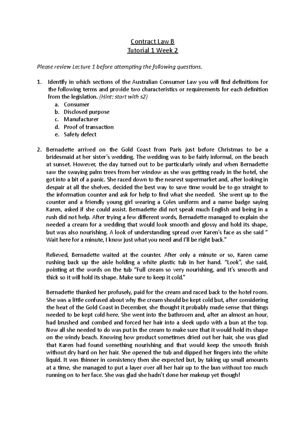 Tutorial 1 Week 2 Q 232 - By GPT-4 - Contract Law B Tutorial 1 Week 2 ...