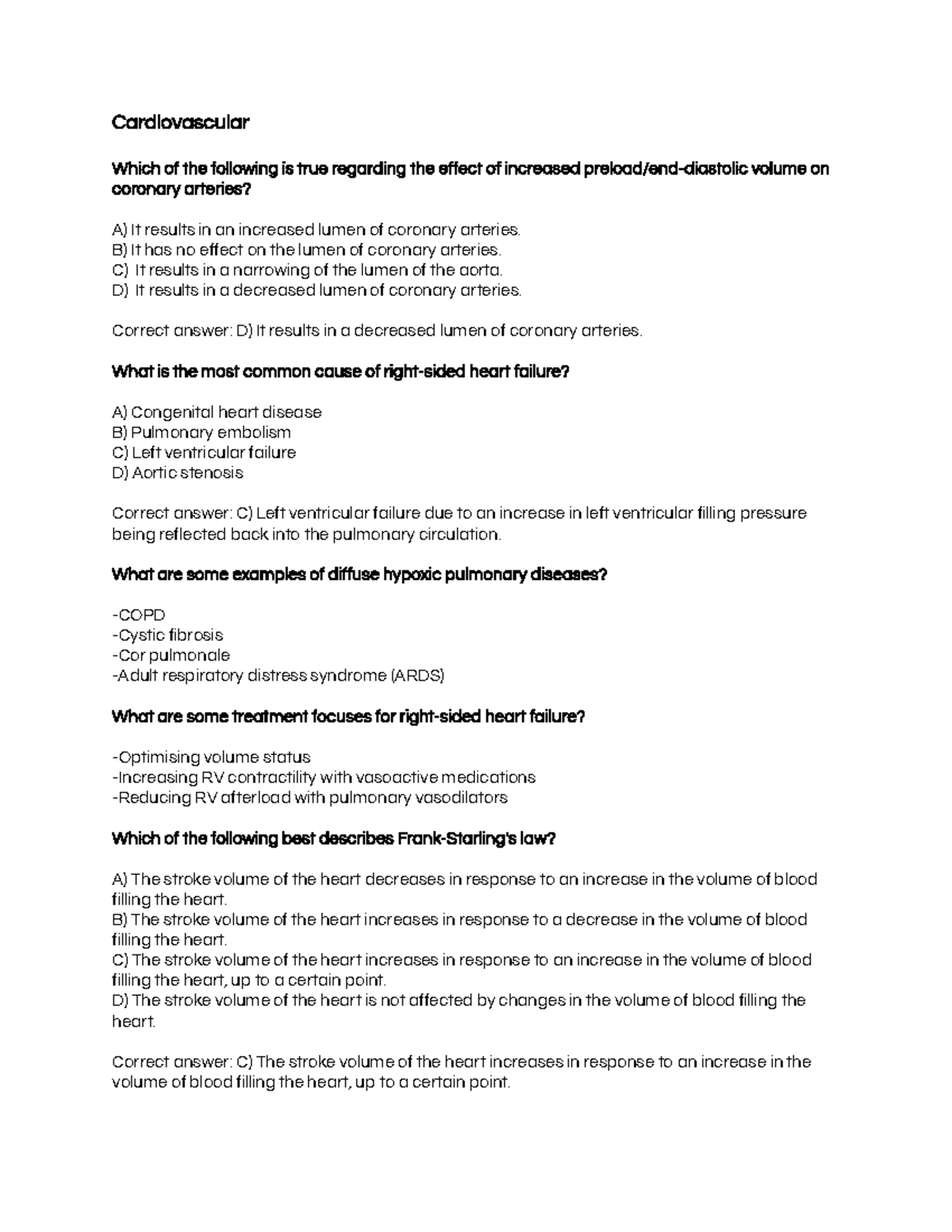 Cardiovascular Multiple Choice Questions - Cardiovascular Which of the ...