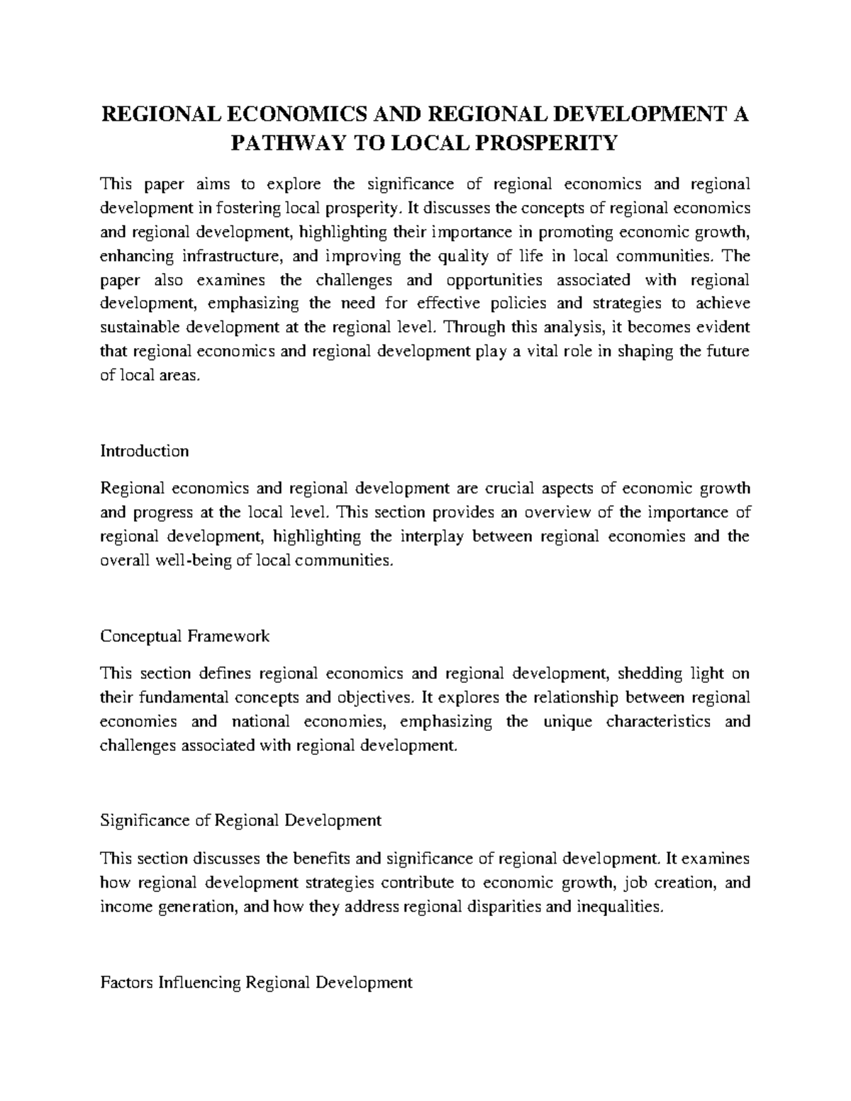 Regional Economics AND Regional Development A Pathway TO Local ...