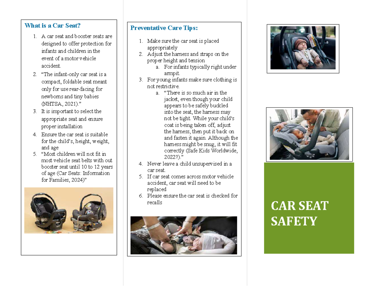 Assignment car seat safety brochure - CAR SEAT SAFETY Preventative Care ...