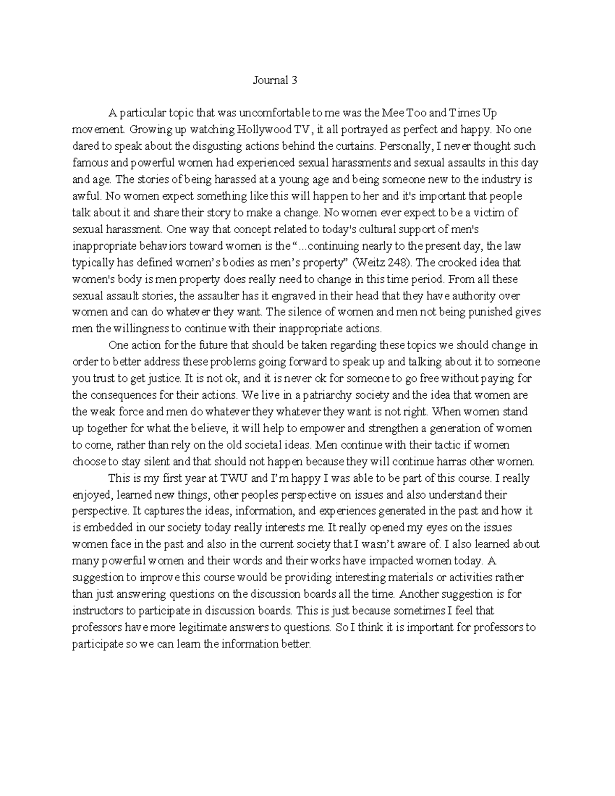 Journal 3 - Grade: A - Journal 3 A particular topic that was ...