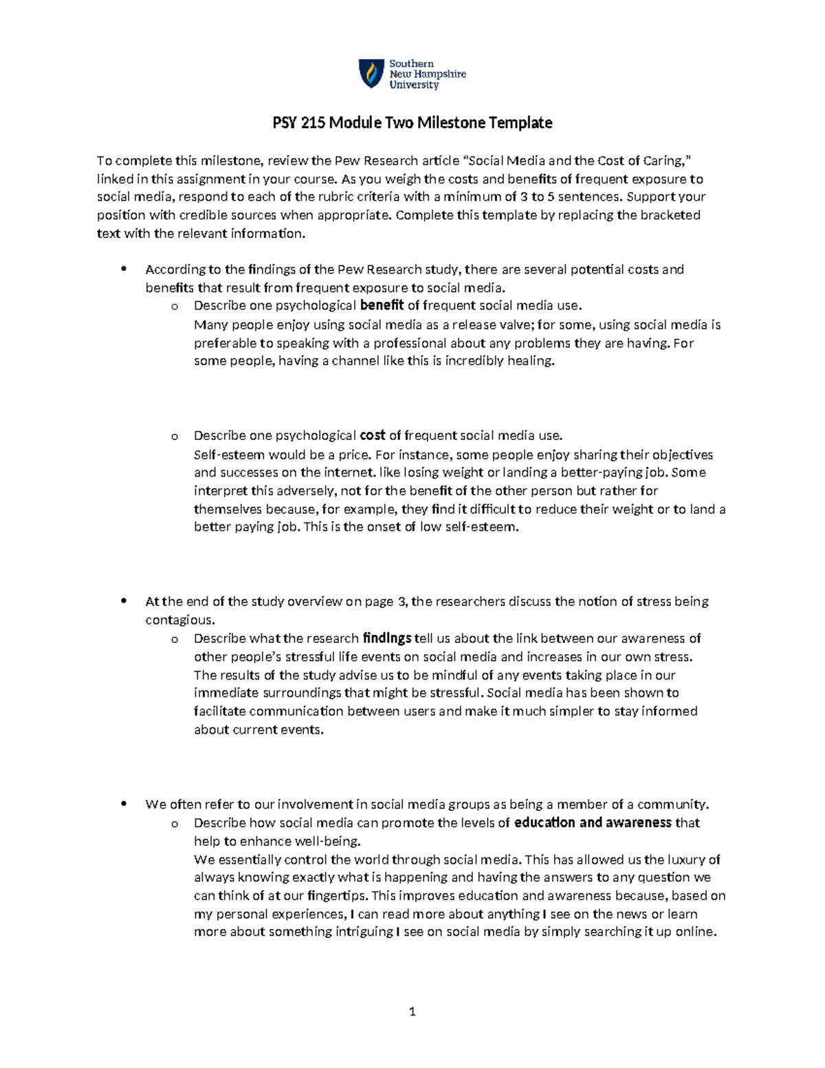 PSY 215 Module Two Milestone Template 1 - PSY 215 Module Two Milestone ...