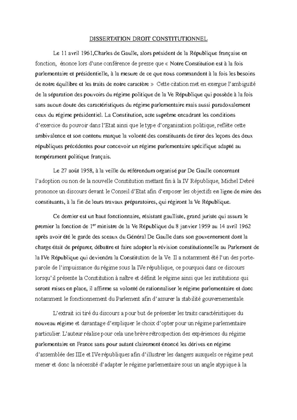 Dissertation le président arbitre ou capitaine sous la Ve république ...