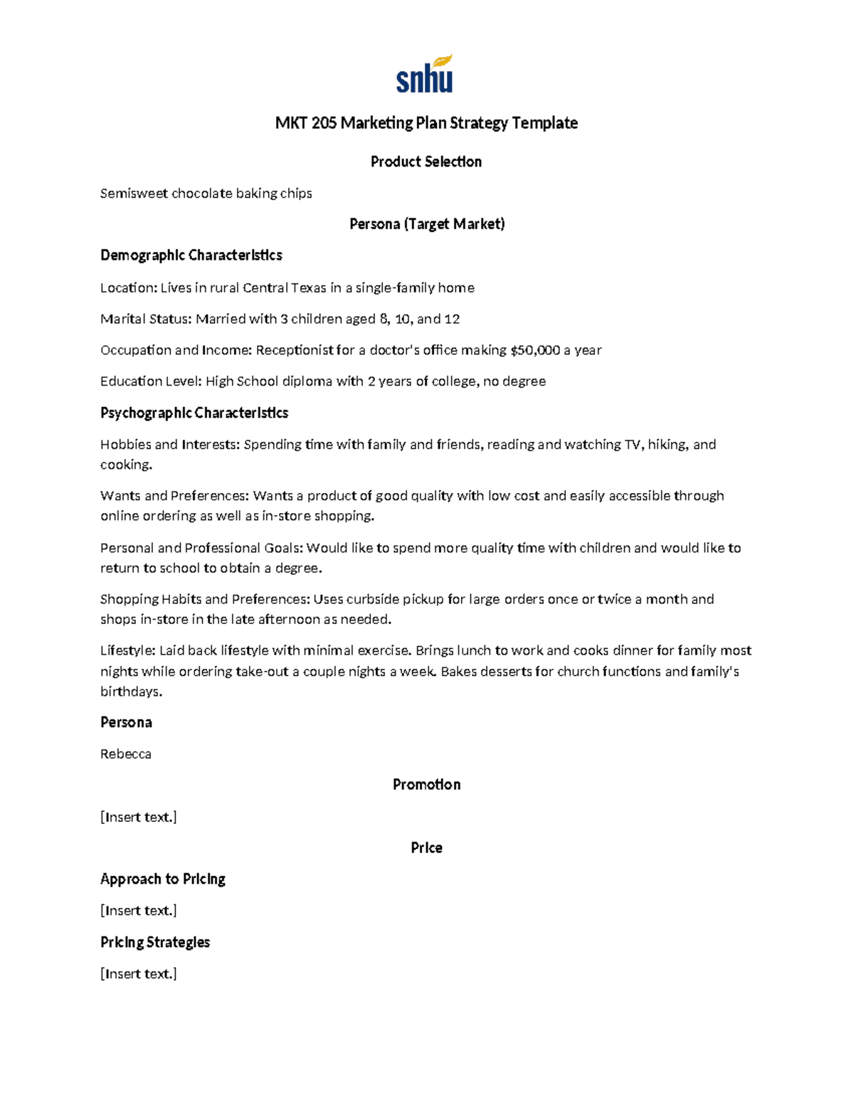MKT 205 Marketing Plan Strategy Assignment - MKT 205 Marketing Plan ...