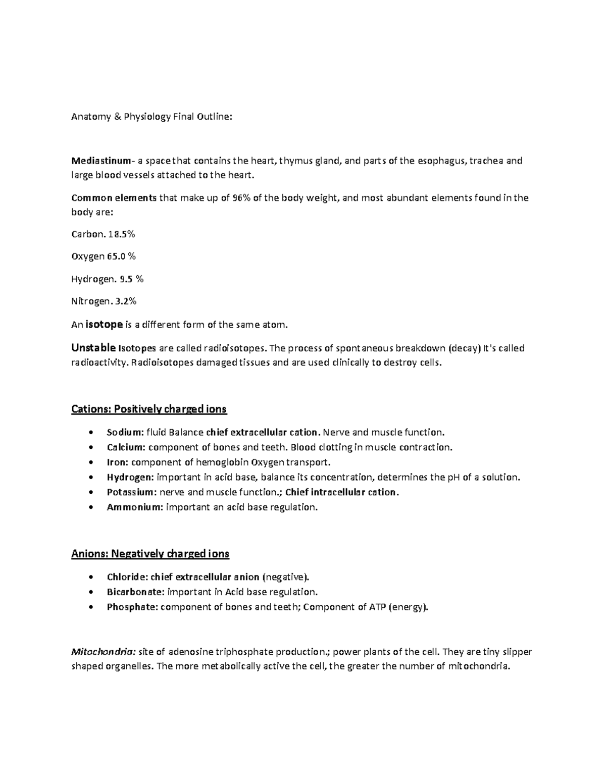 A&P Final Outline - Notes - Anatomy & Physiology Final Outline ...