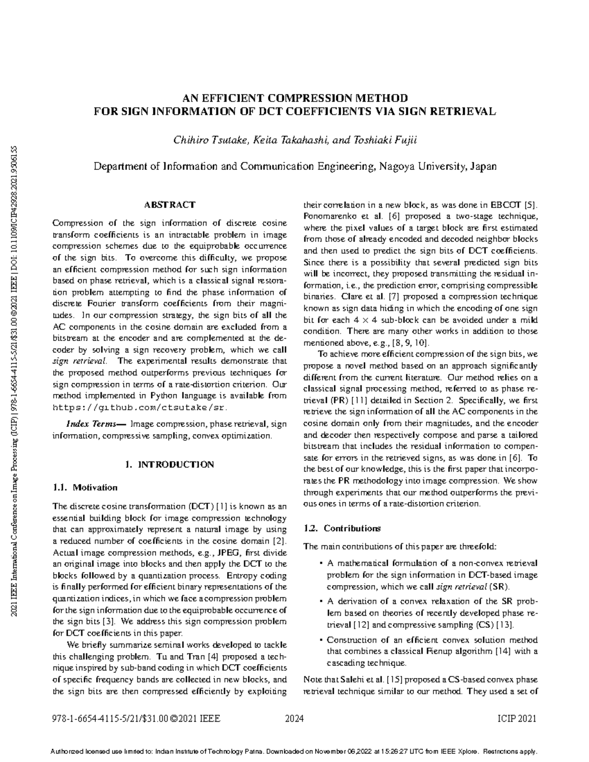 An Efficient Compression Method For Sign Information Of Dct Coefficients Via Sign Retrieval