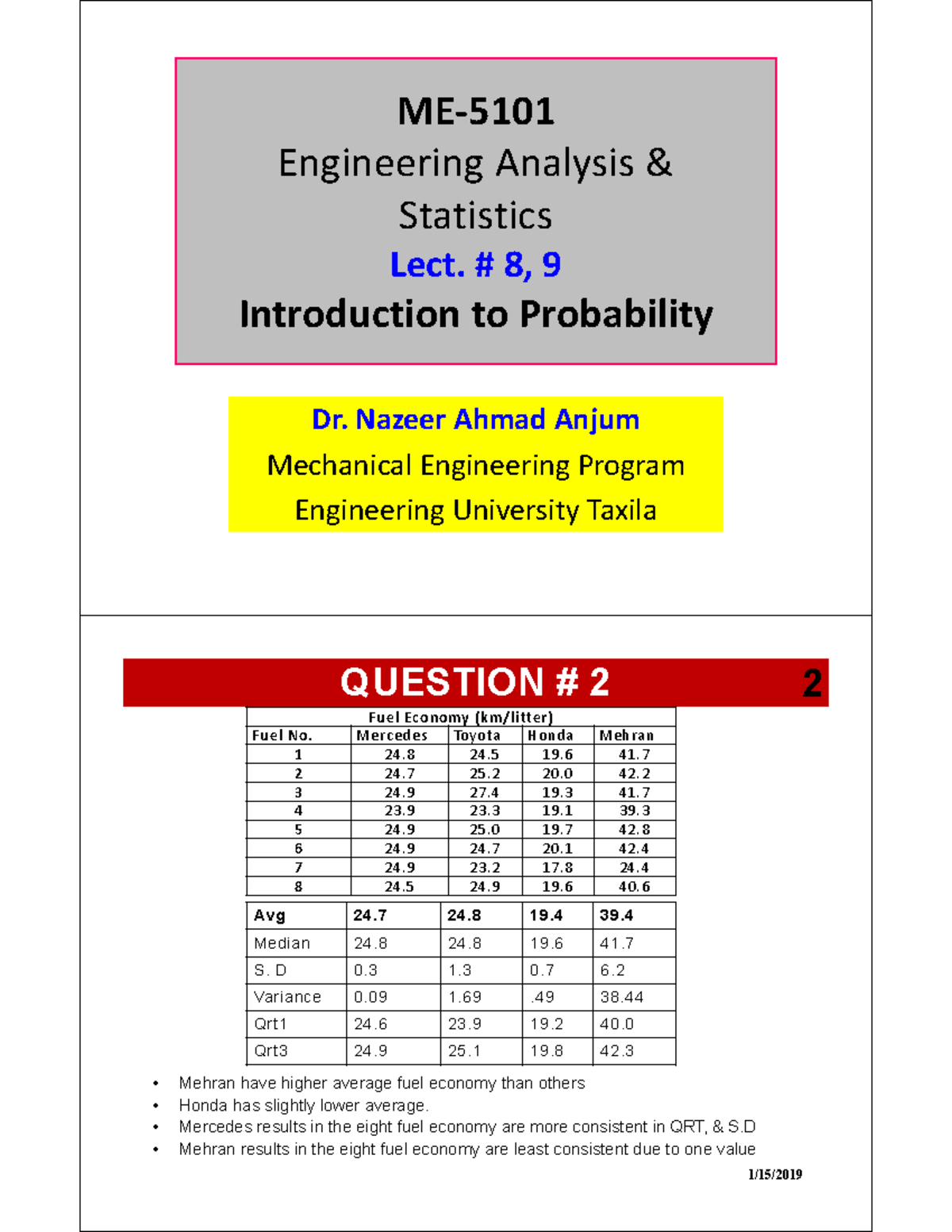 LECT 8 9 Probability - ME‐5101 Engineering Analysis & Statistics Lect ...