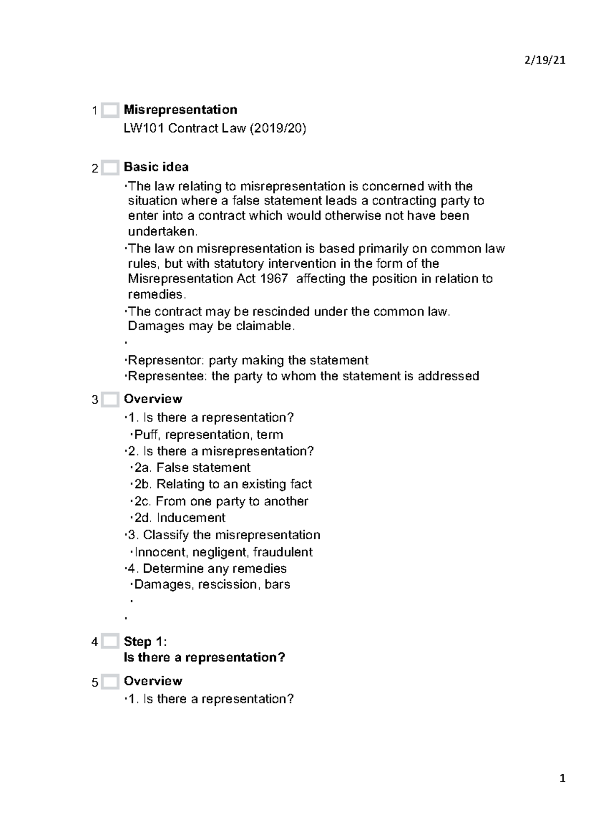 Contract Law - Misrepresentation - Misrepresentation LW 101 Contract ...