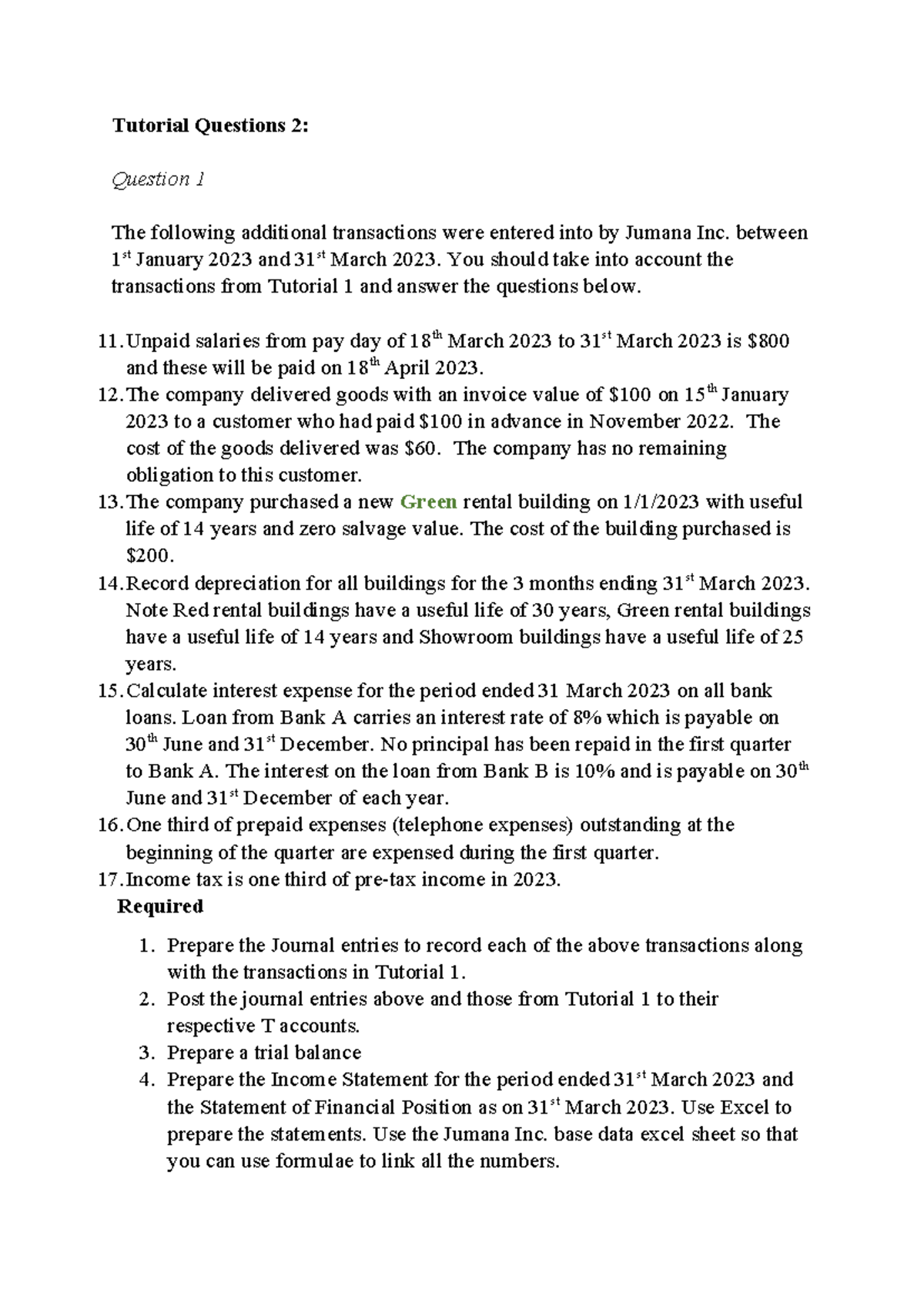 Tut 2 qs - Tutorial practice - Tutorial Questions 2: Question 1 The ...