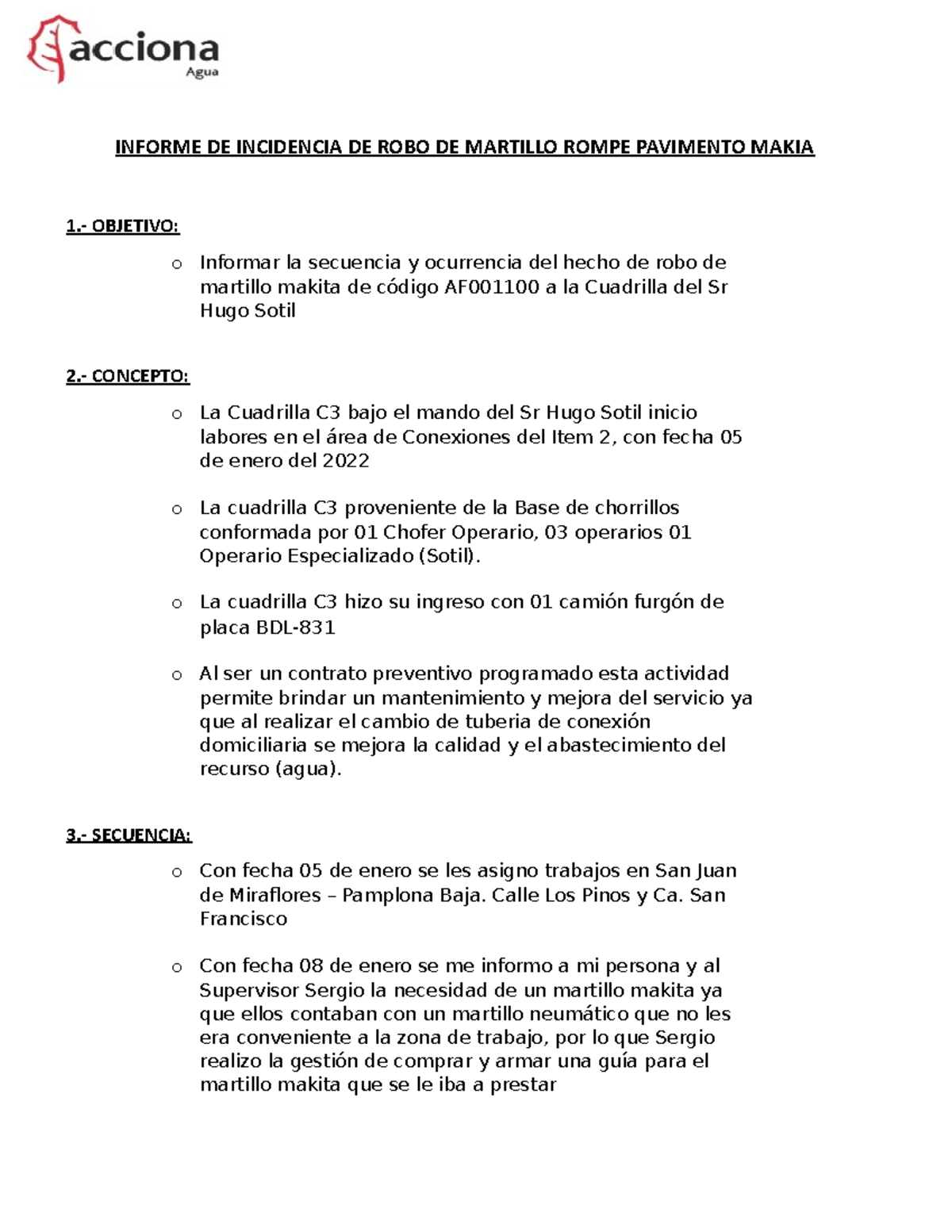 Informe DE ROBO - infrome de robo - INFORME DE INCIDENCIA DE ROBO DE ...