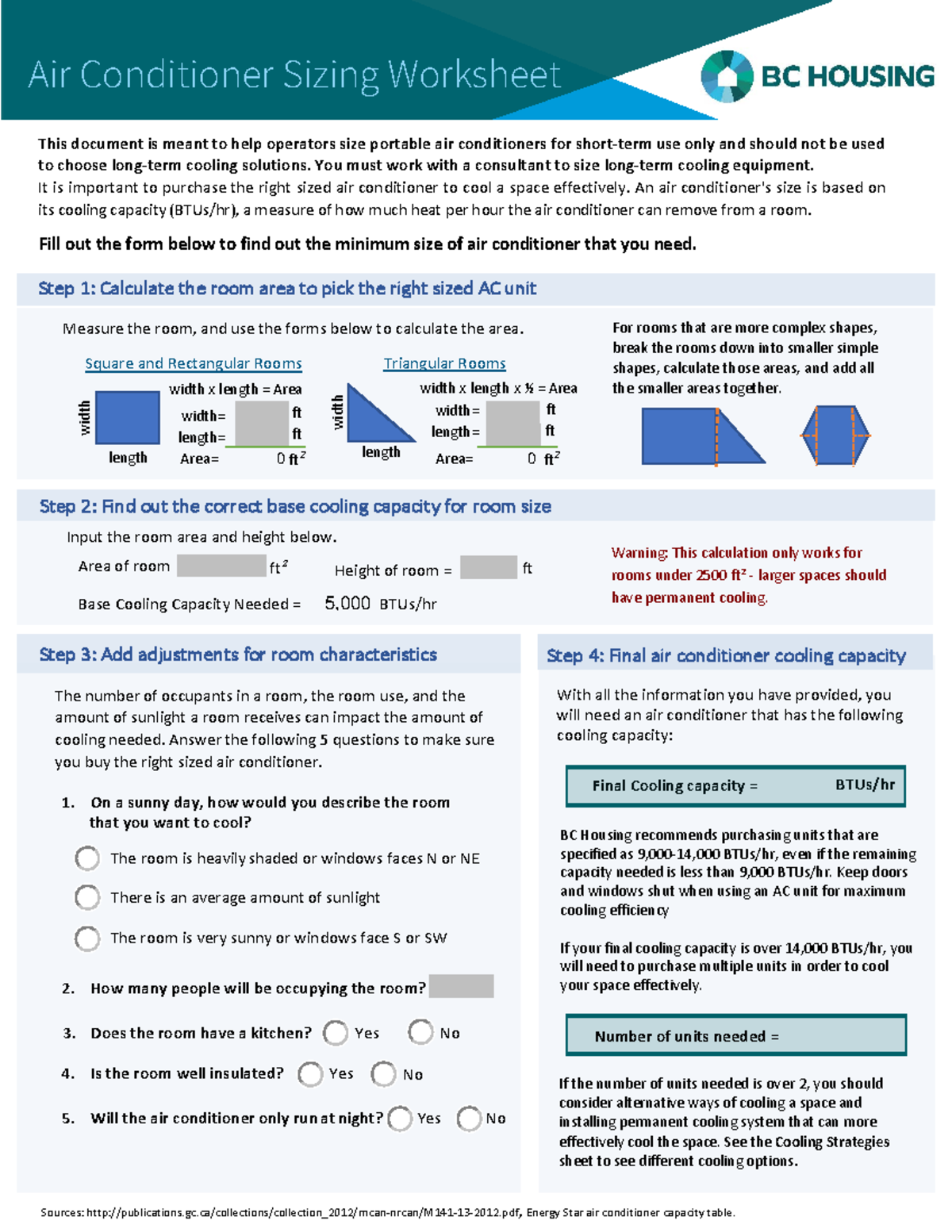 Air Conditioning Sizing Worksheet - Sources: - Studocu
