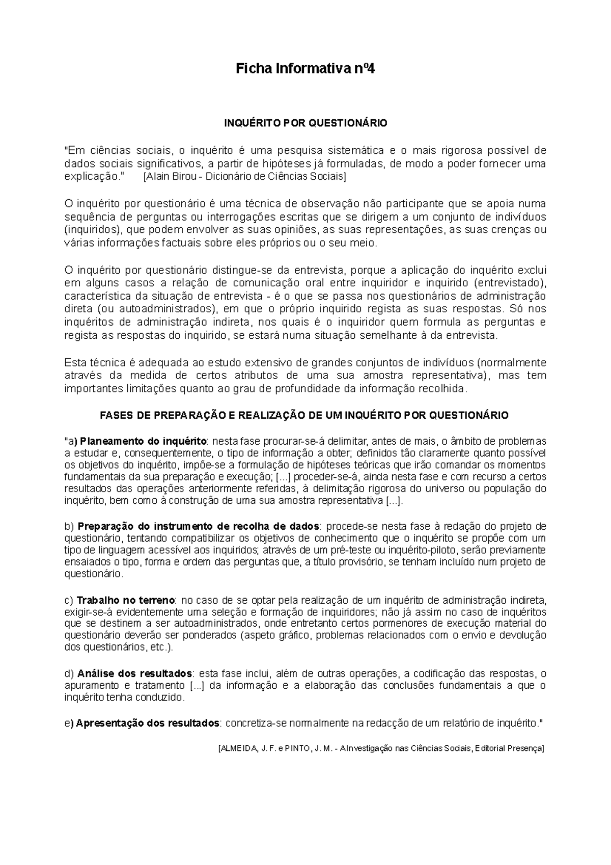 Ficha informativa - Inquérito por questionário; Sondagem - Ficha ...