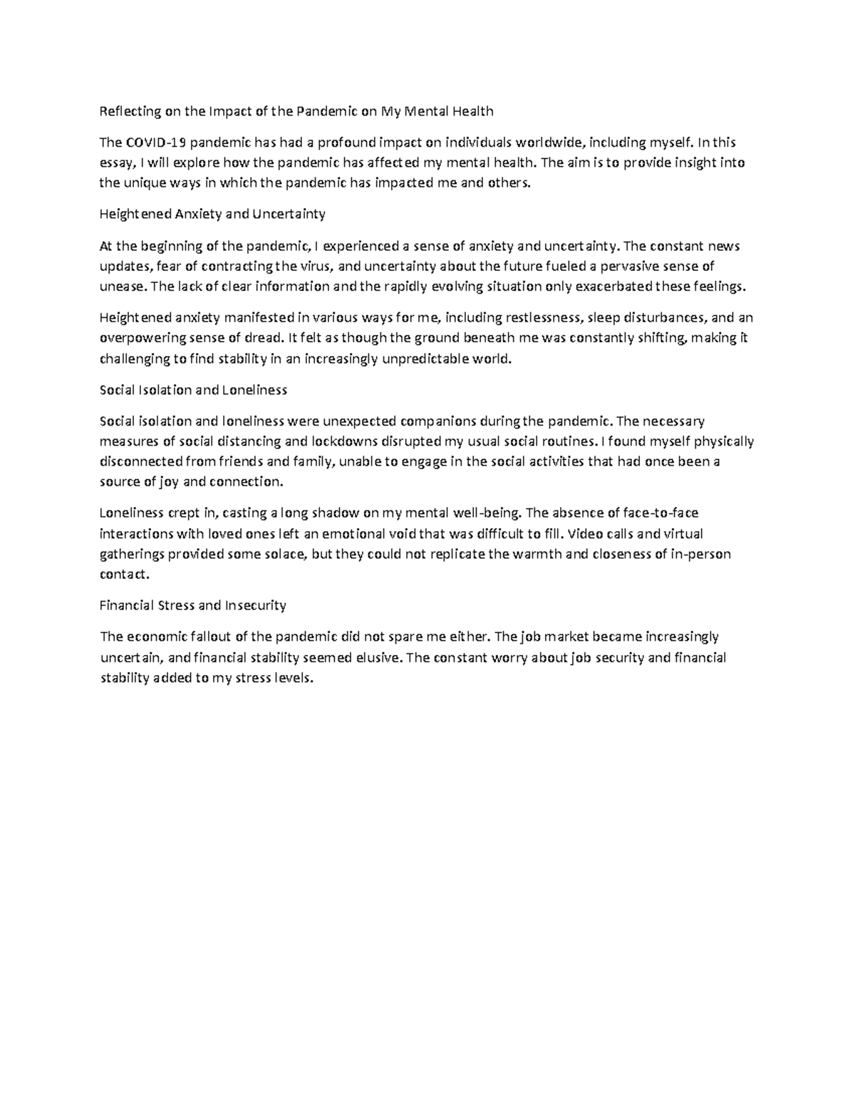 Mental Health and the Pandemic - Reflecting on the Impact of the ...