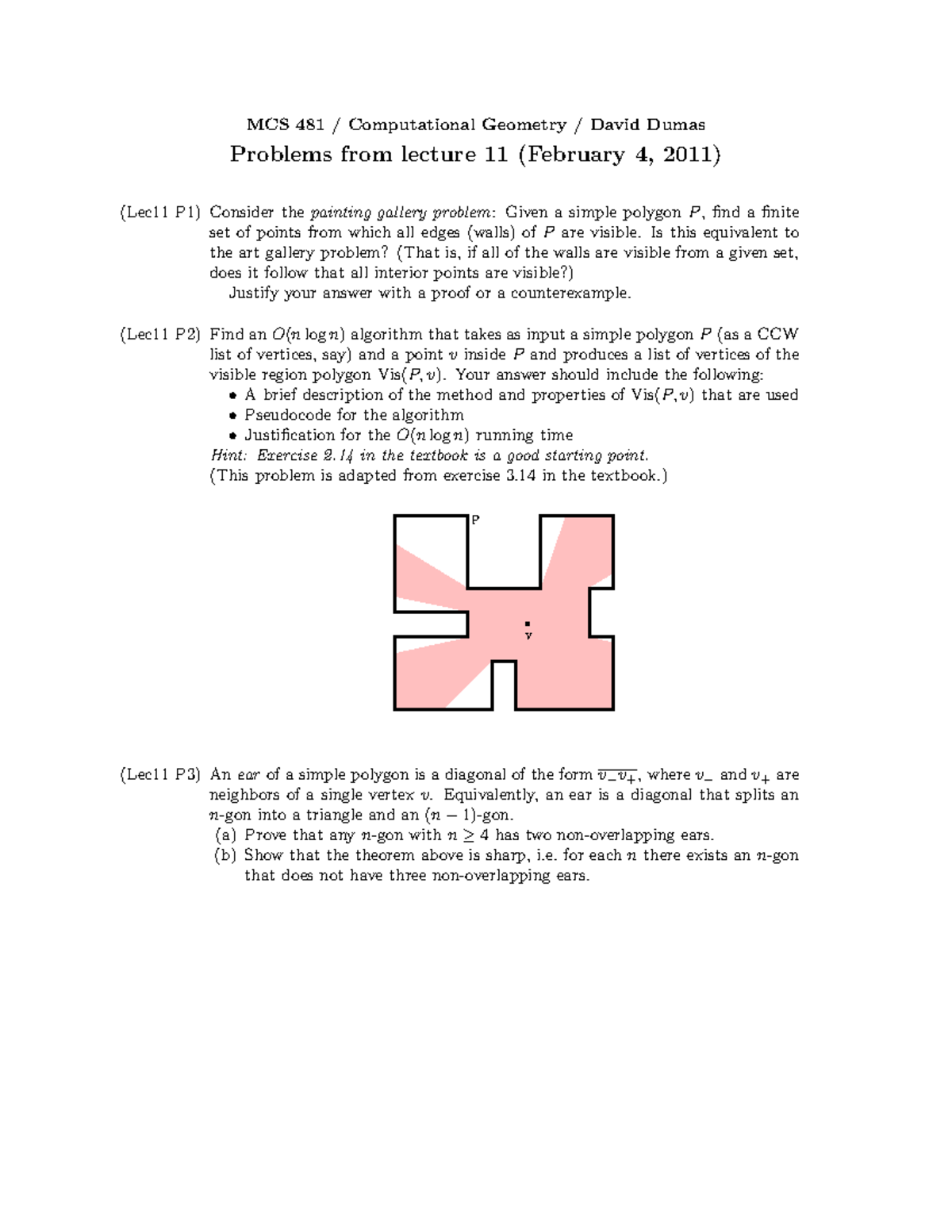 MCS 481 - Computational Geometry Problems lecture 11 - MCS 481 ...