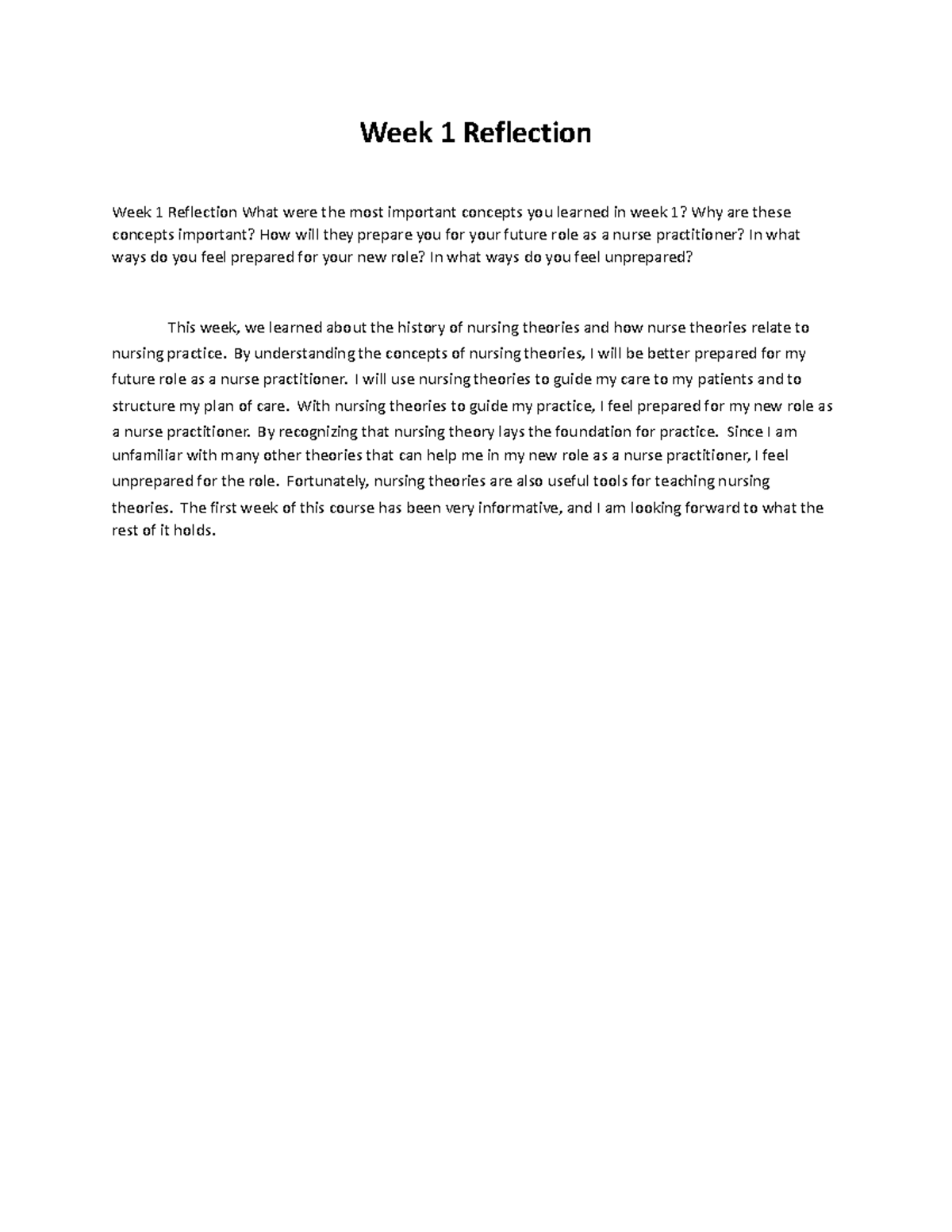 Weekly Reflection-1 - najsjhy - Week 1 Reflection Week 1 Reflection What were the most important ...