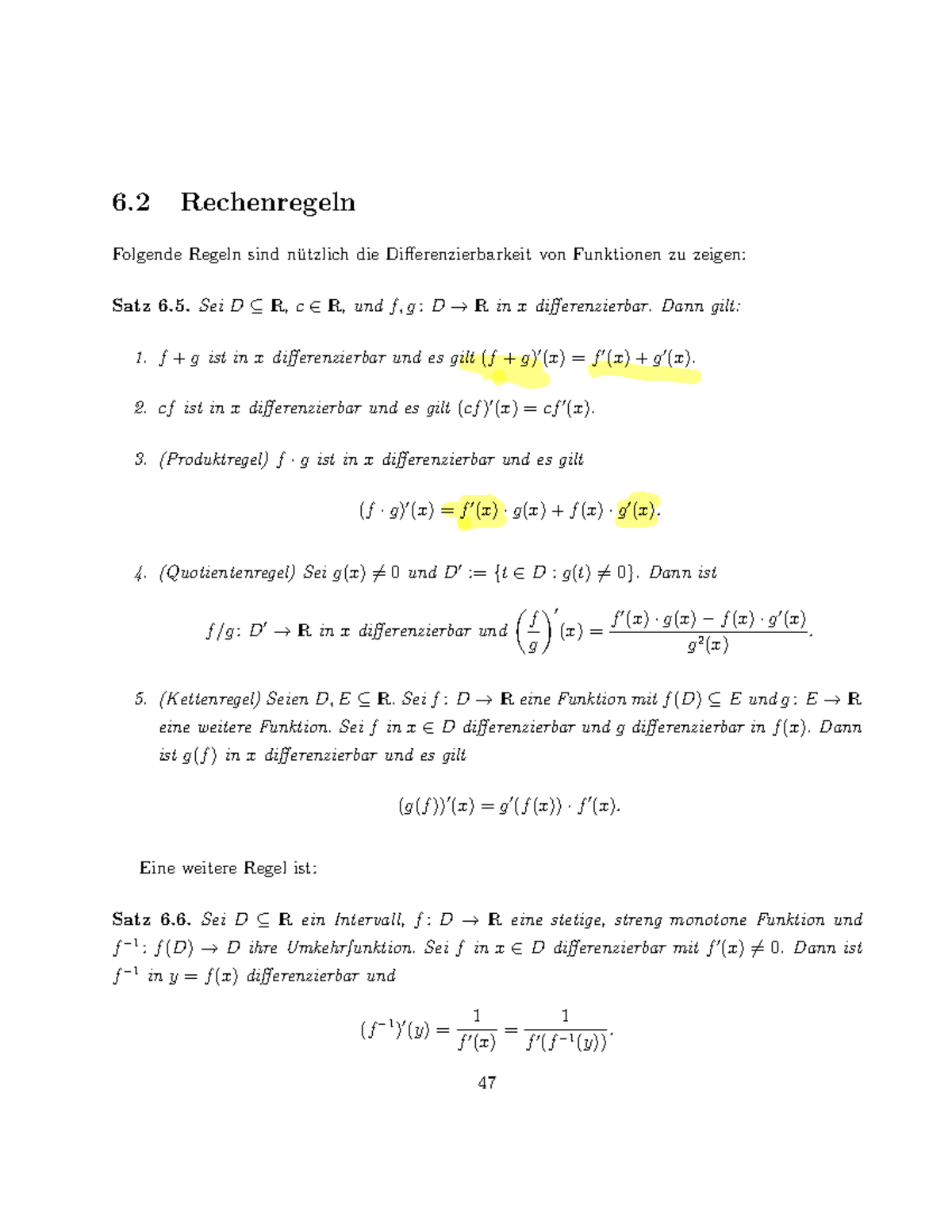 Mathe Mitschrift VL7 - 6 Rechenregeln Folgende Regeln sind n ̈utzlich ...
