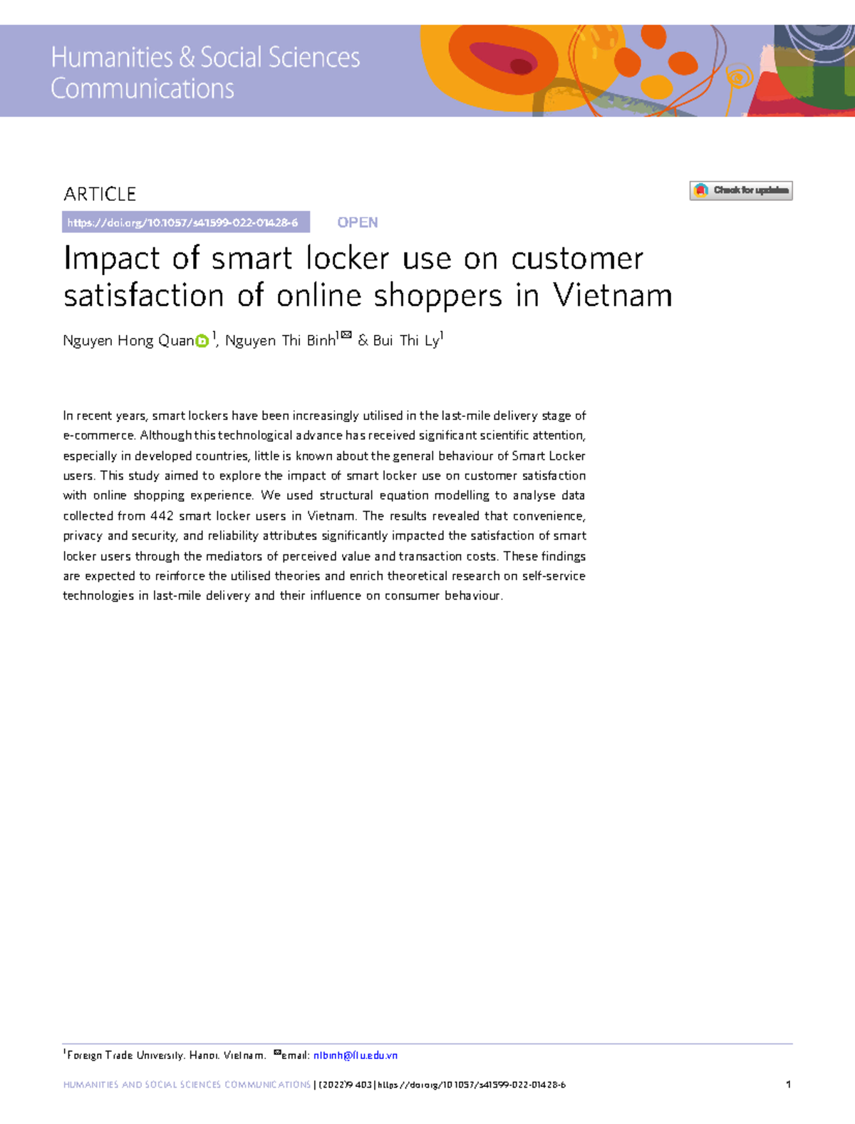 S41599 022 01428 6 - ARTICLE Impact of smart locker use on customer ...