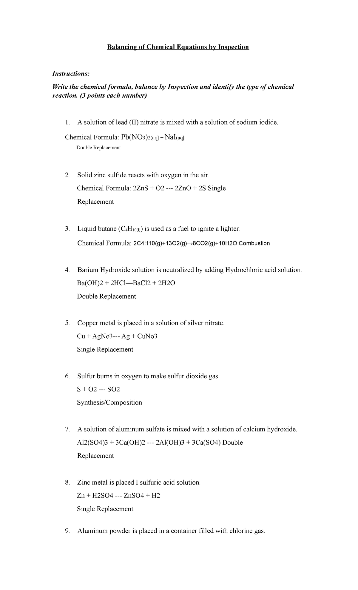 Chemical Equations - Inspection - Balancing of Chemical Equations by ...