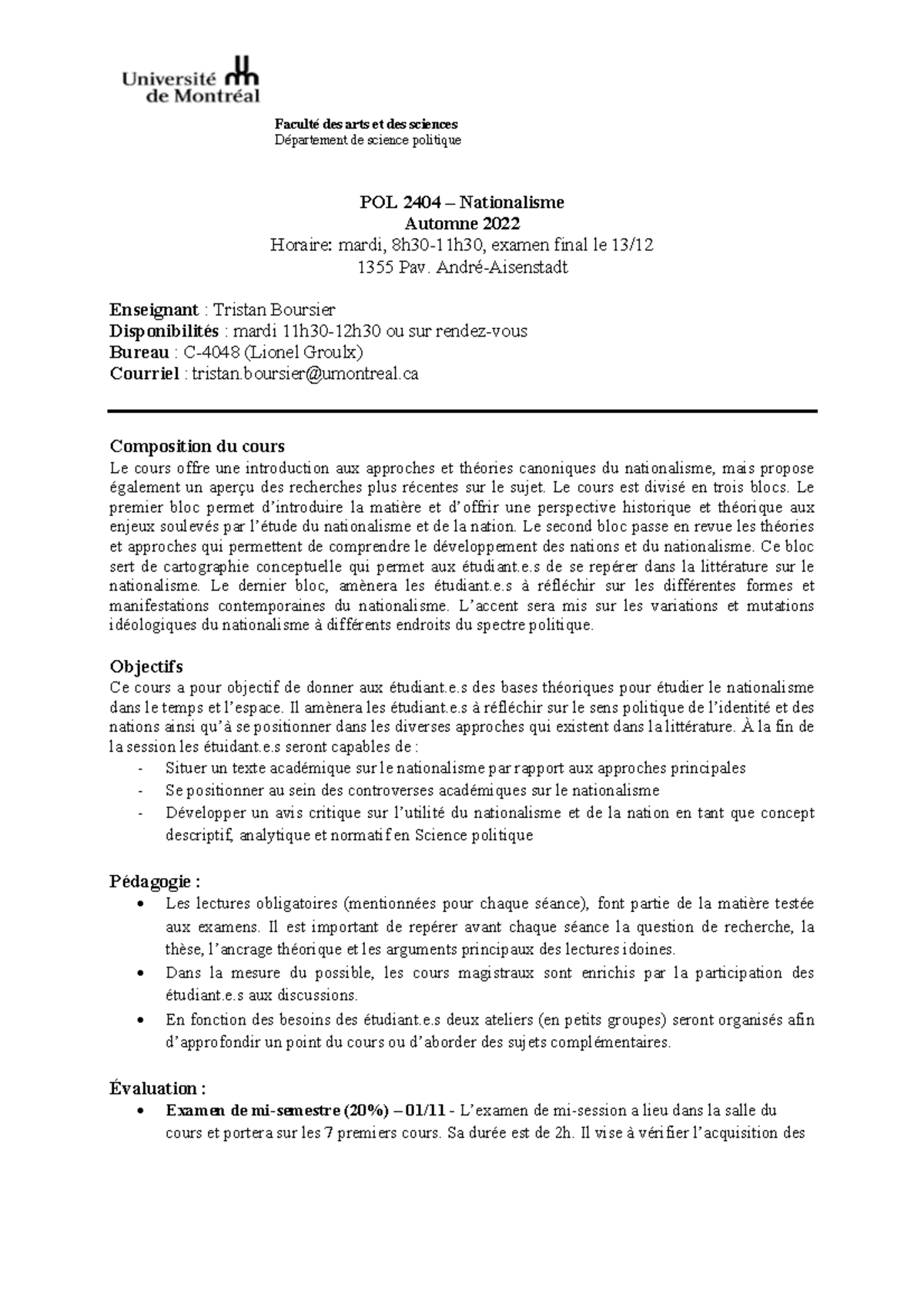 Syllabus POL2404 - Plan de cours H22 - Faculté des arts et des sciences ...