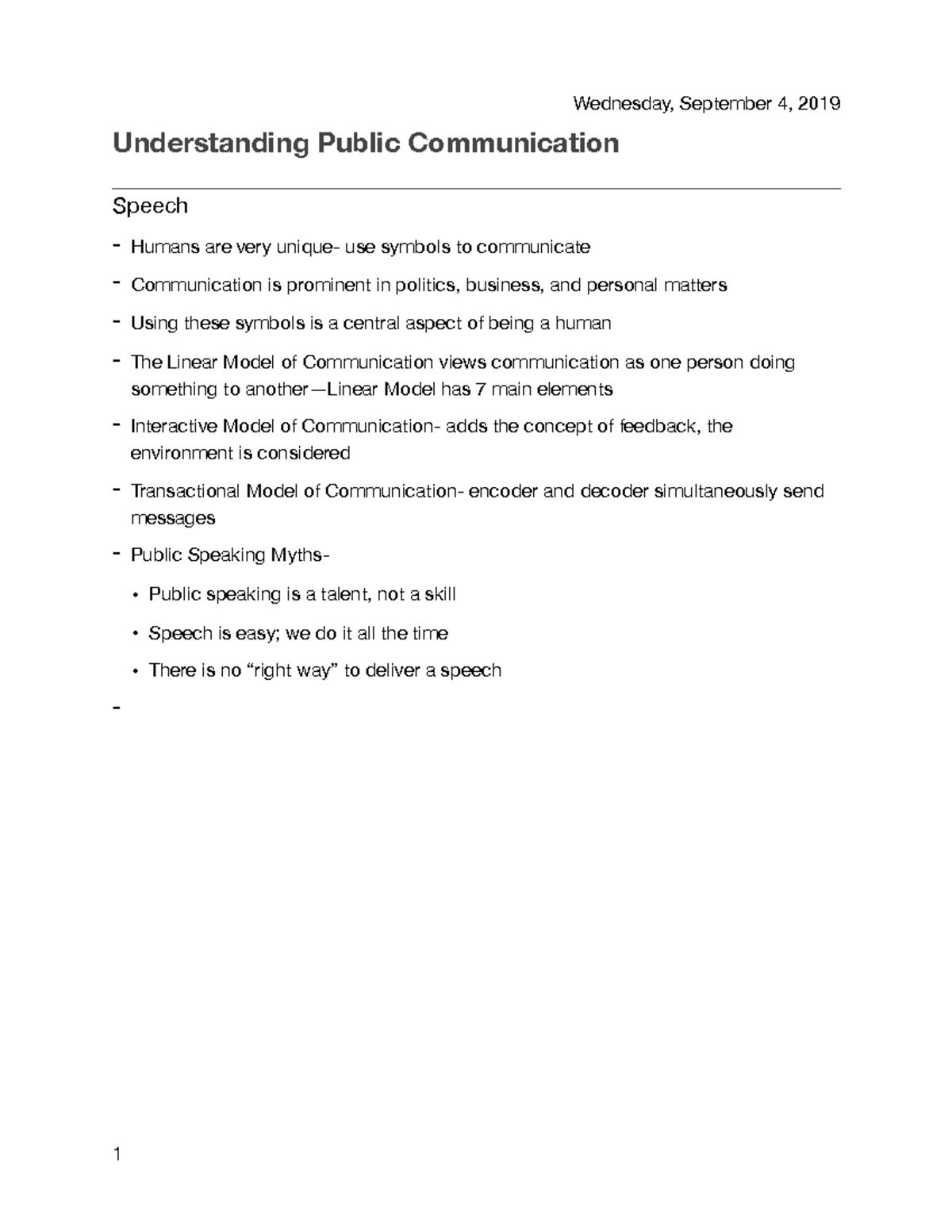 Speech- Understanding Public Communication notes - Wednesday, September ...