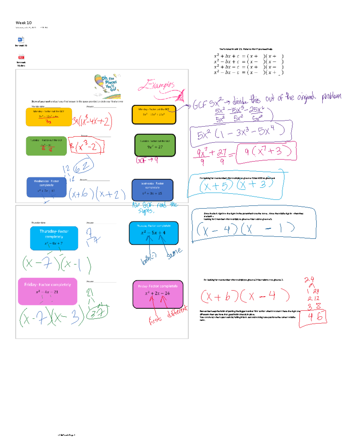 Week 10 math bellwork - bw week 10 bw week 10 I'm looking for two ...