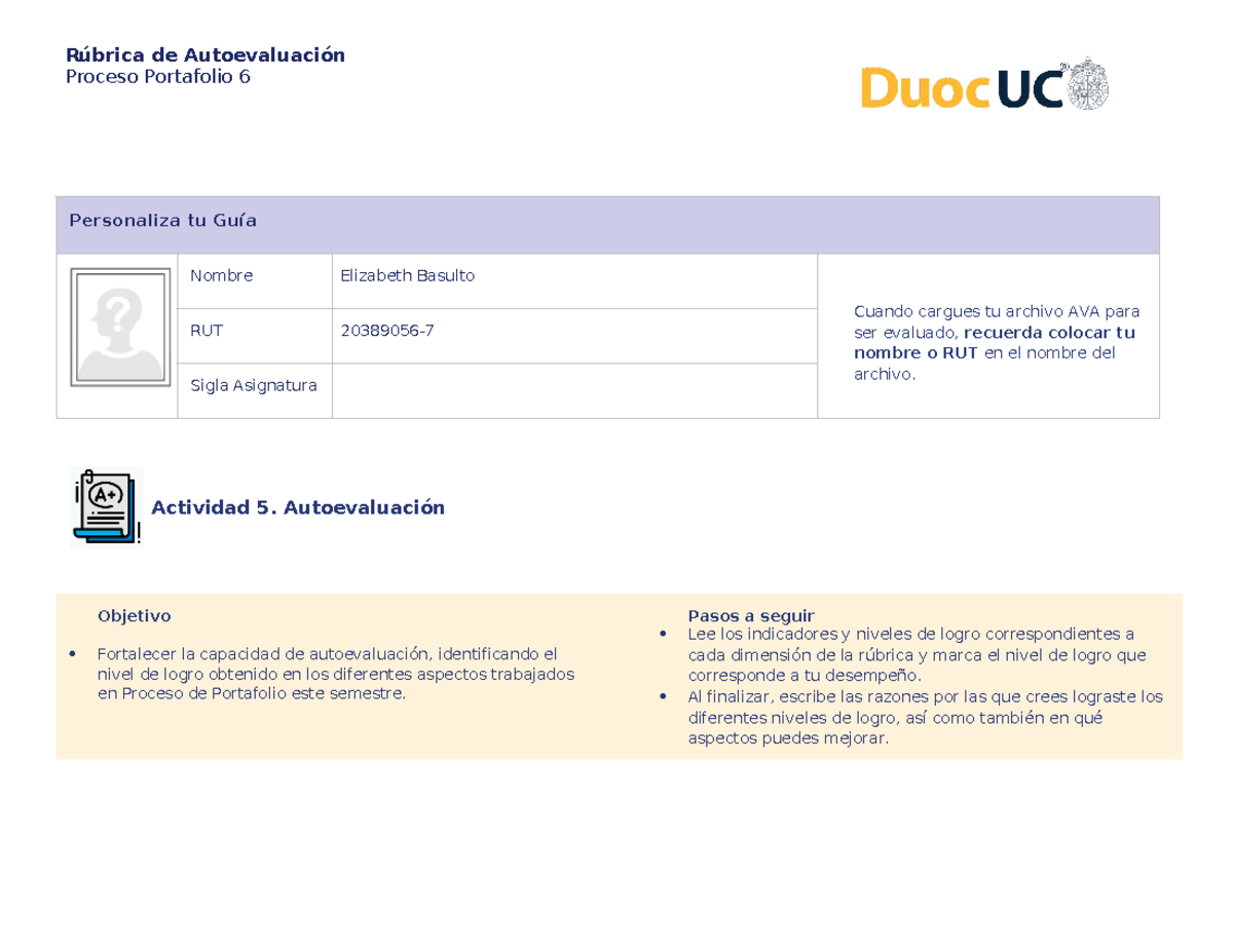 5. Autoevaluacion APP6 - Proceso Portafolio 6 Personaliza tu Guía ...